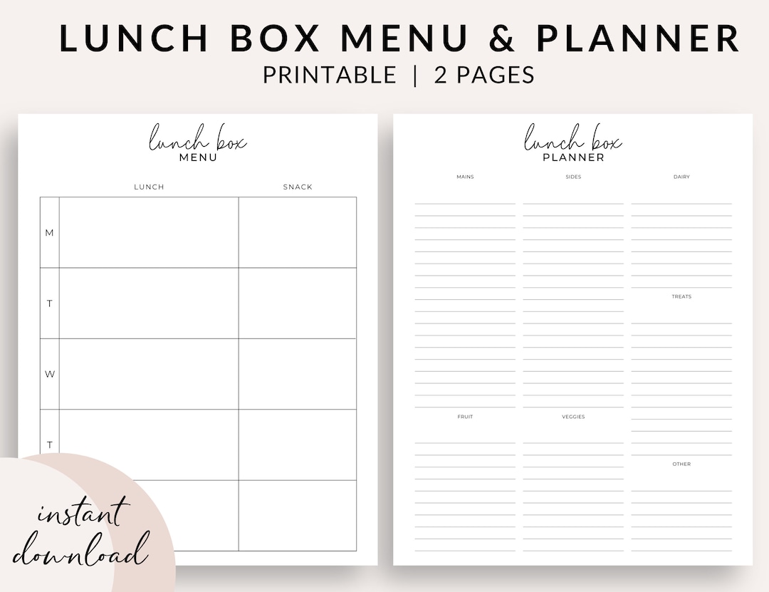 Lunch Box Planner Printable Back to School Lunch Template - Etsy Canada