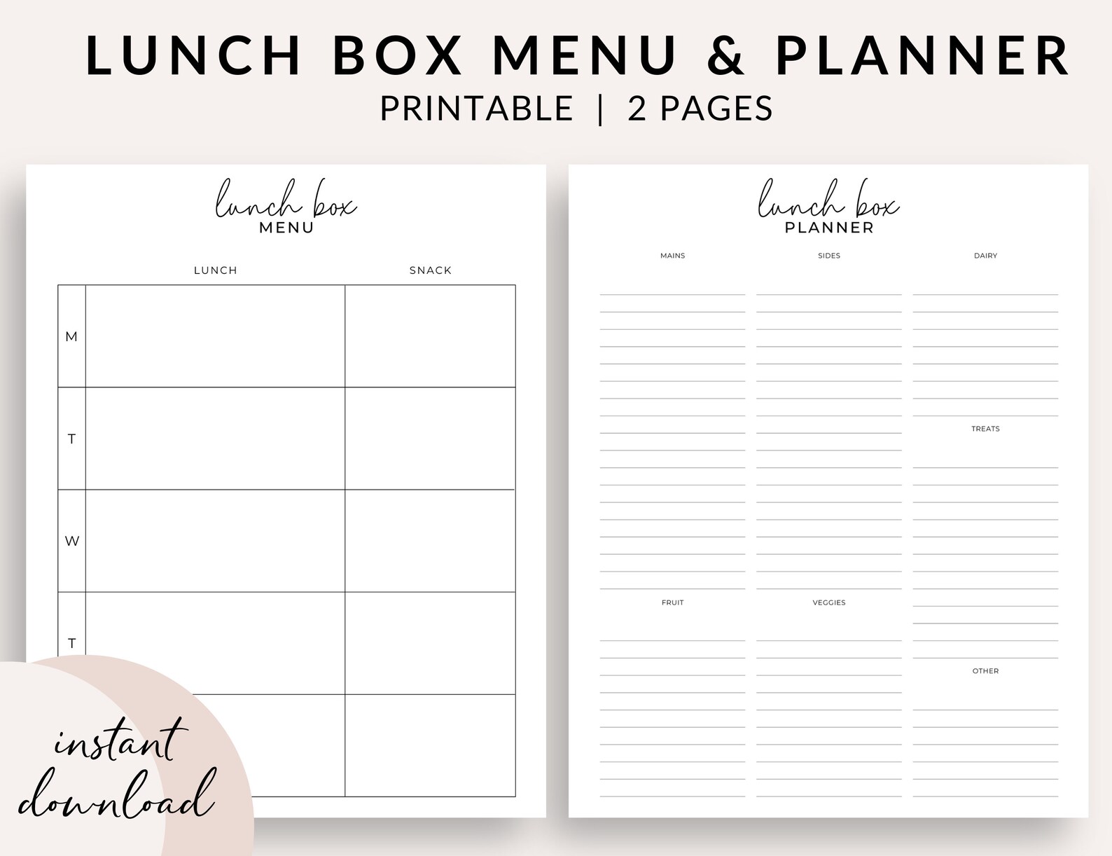 Lunch Box Planner Printable Back to School Lunch Template - Etsy Canada
