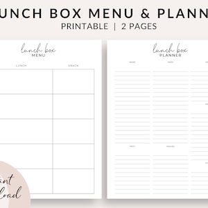 Lunch Box Planner Printable Back to School Lunch Template - Etsy Canada
