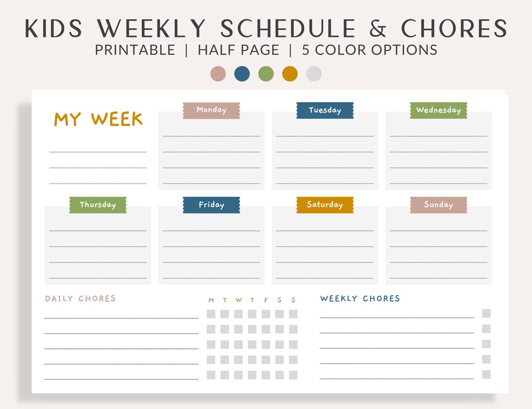 Kids Weekly Planner, Weekly Schedule for Kids, Weekly Schedule ...