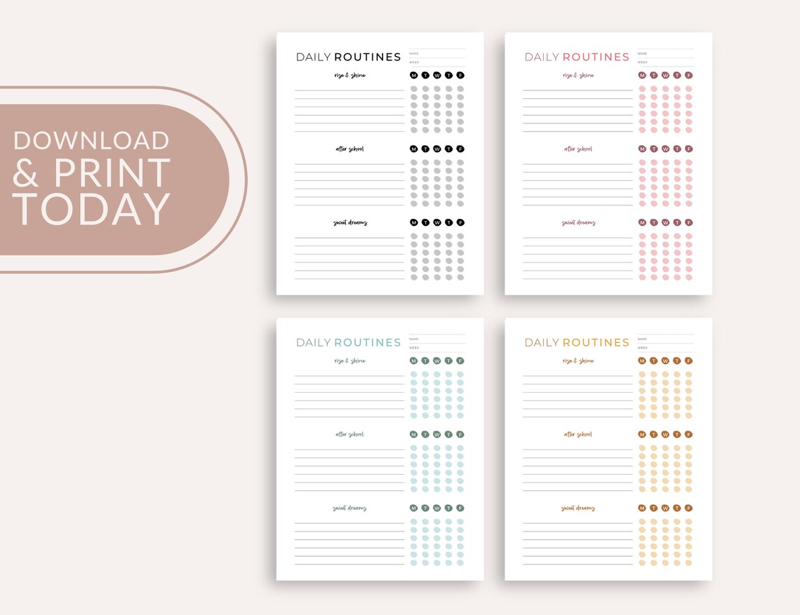 Kids Routine Chart Printable Kids Daily School Checklist - Etsy