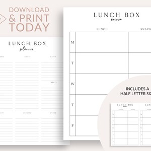 Lunch Box Planner Printable, Back to School Lunch Template, Kids Meal ...