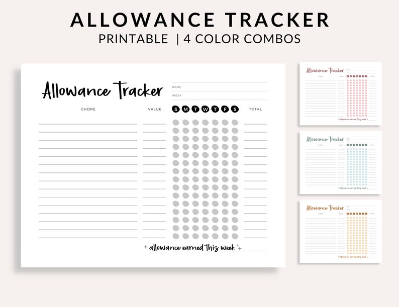 Printable Allowance Chore Chart for Kids Allowance Tracker - Etsy Canada
