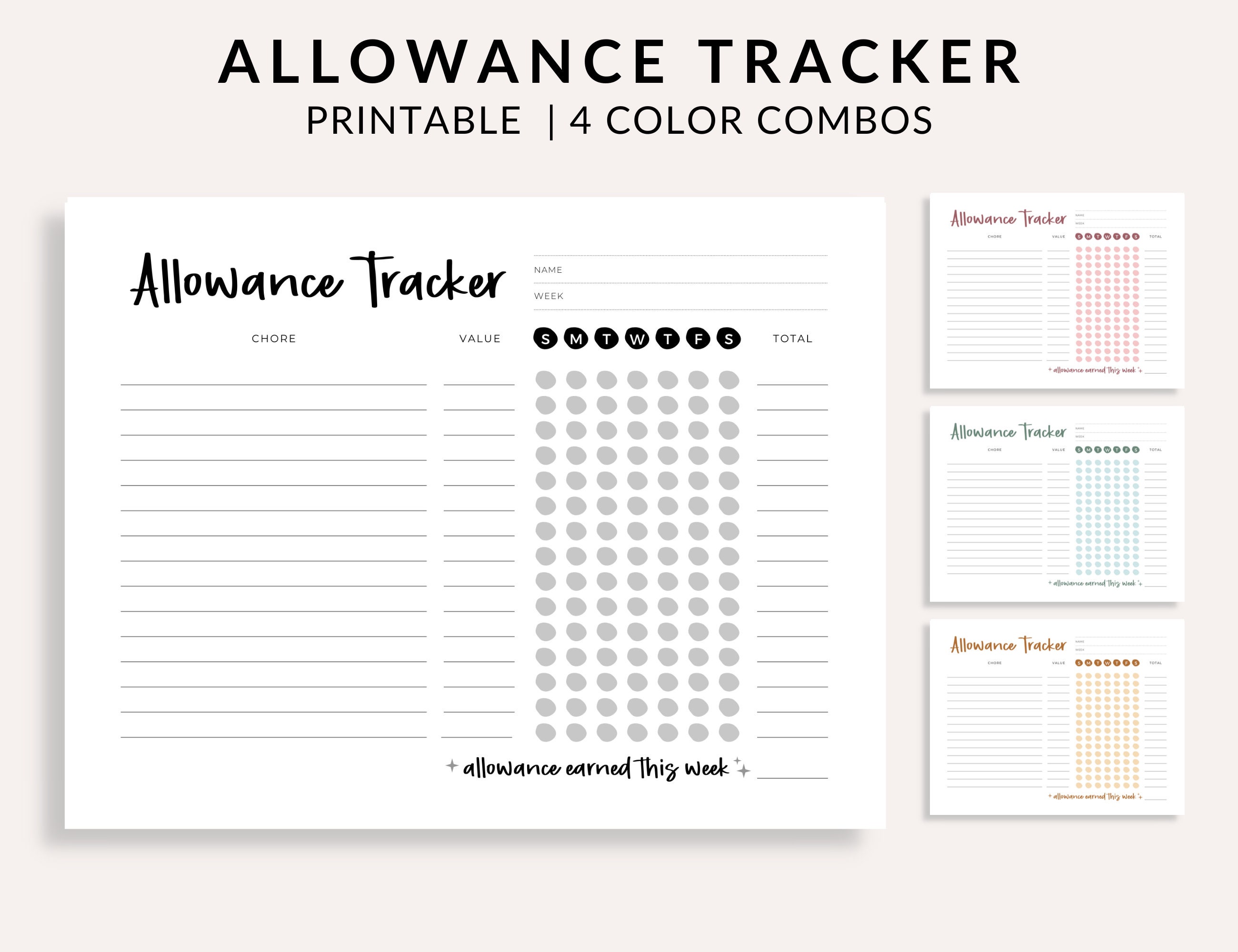 Printable Allowance Chore Chart for Kids Allowance Tracker - Etsy Canada