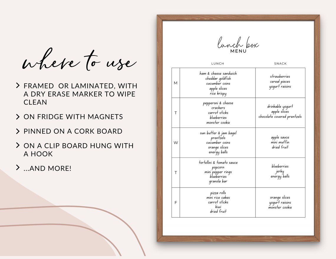 Lunch Box Planner Printable Back to School Lunch Template - Etsy Canada