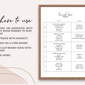 Lunch Box Planner Printable Back to School Lunch Template - Etsy Canada