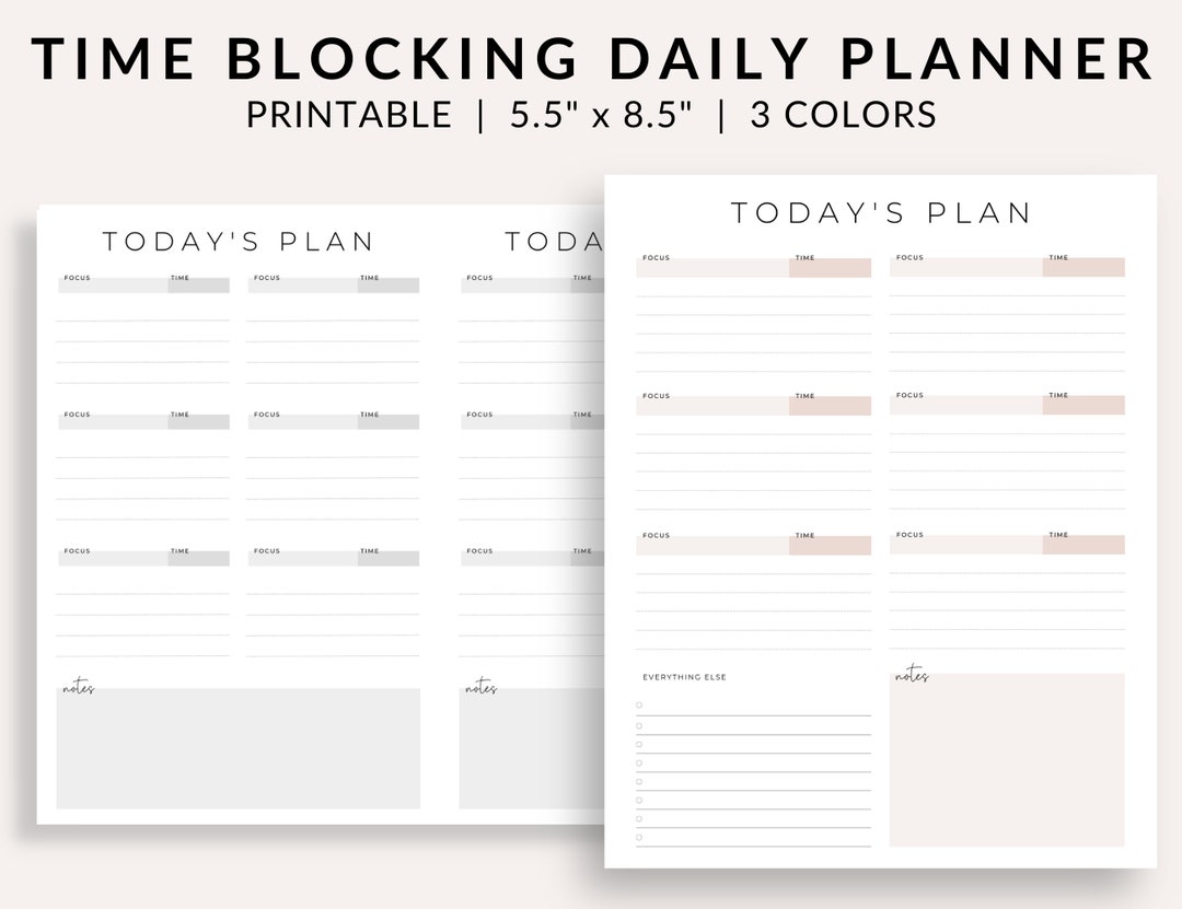 Time Blocking Planner Daily Planner Printable Minimalist - Etsy