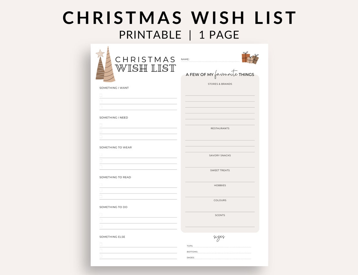 Christmas Wish List Printable for Kids for Adults Christmas - Etsy