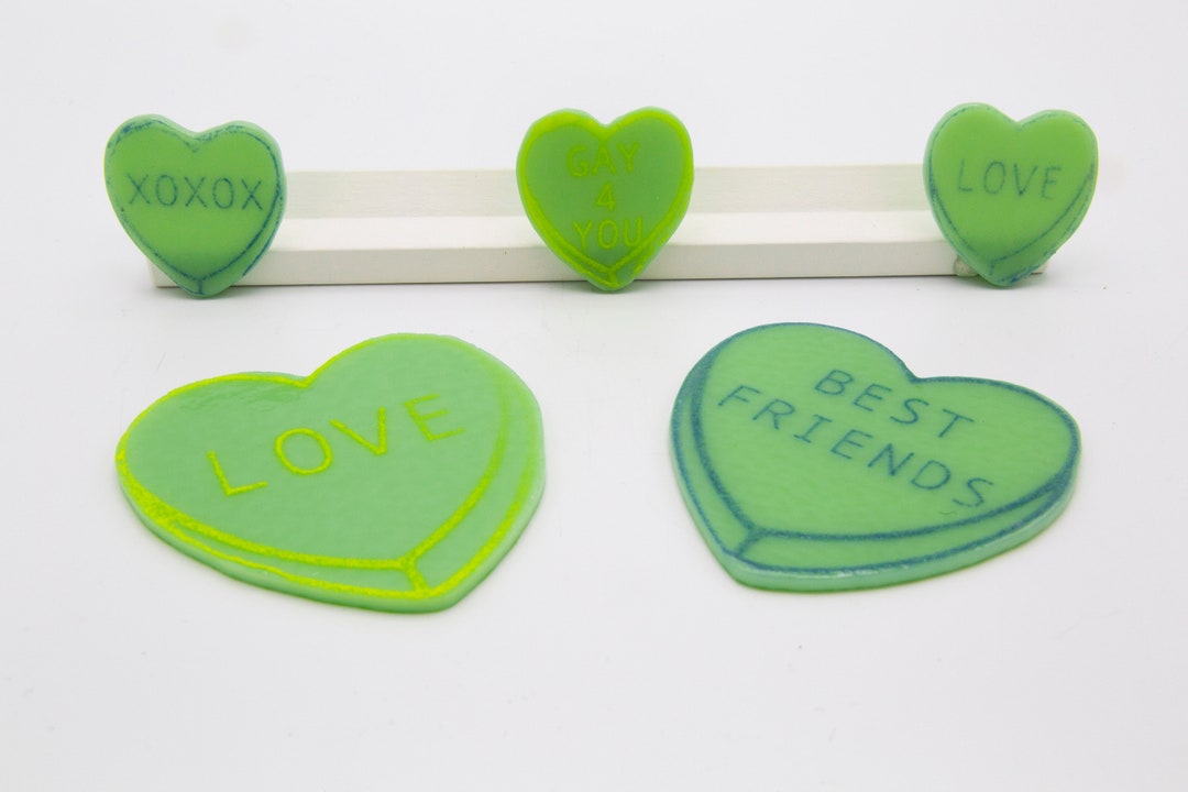 Small Green Heart Conversation Heart Candy Valentine Fused - Etsy