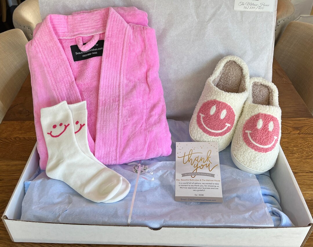 SALE Robe GIFT Box Smile Slippers Smile Socks. All Cotton Bathrobe With ...