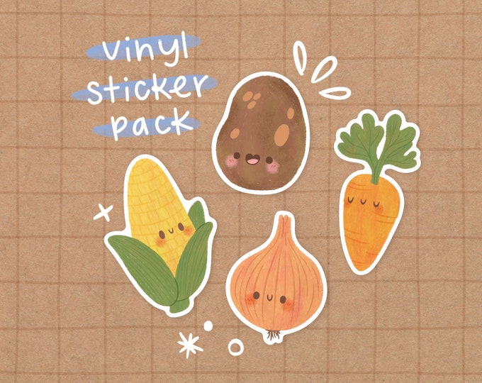 Vegetable Vinyl Sticker Pack B Kawaii Stickers Cute Veggie - Etsy