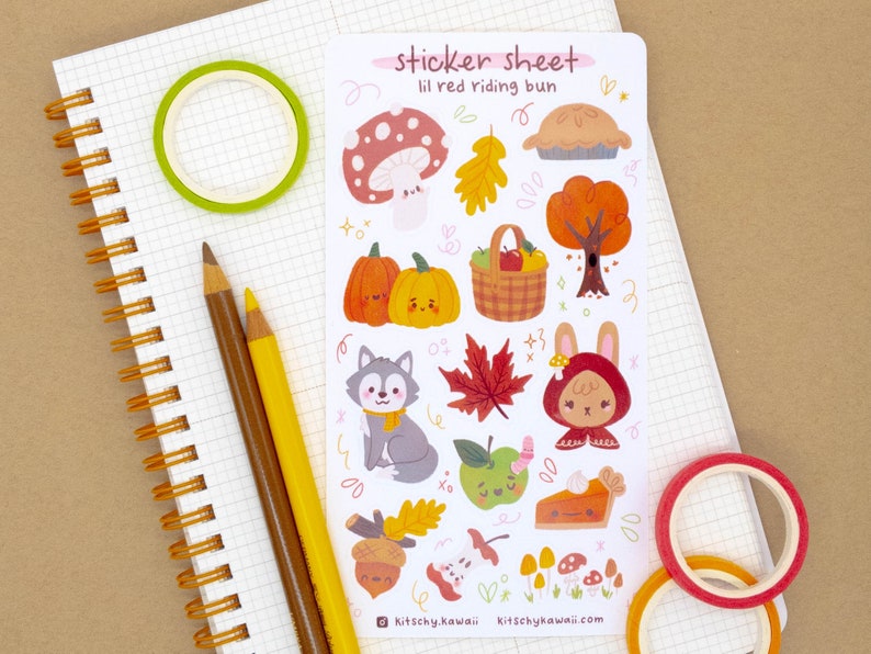 Autumn Sticker Sheet Fall Stickers Kawaii Stickers Cute | Etsy