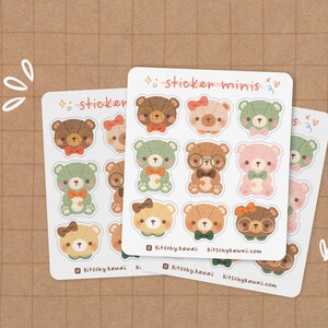 Teddy Bear Sheet Kawaii Stickers Cute Stationery Planner Stickers Cute ...