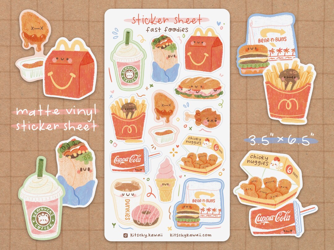 Fast Food Sticker Sheet Food Stickers Kawaii Stickers Cute Stationery ...