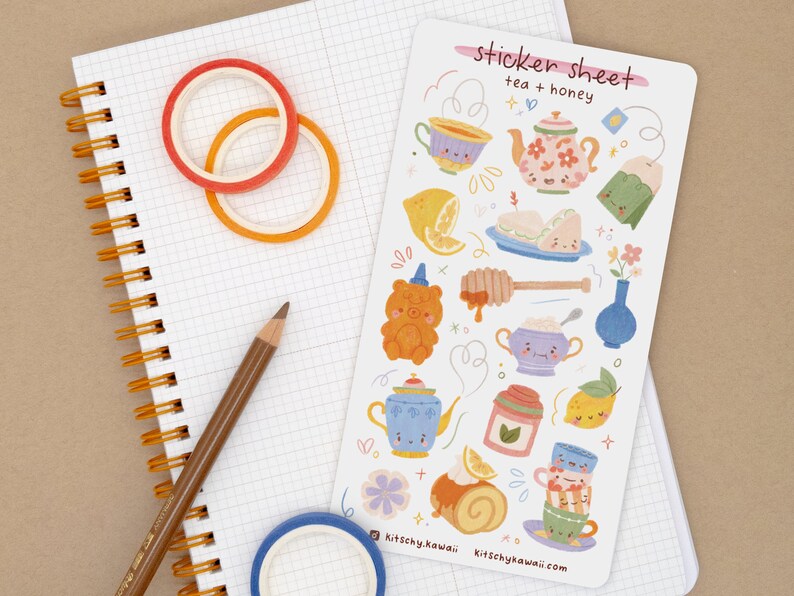 Tea Honey Sticker Sheet Tea Stickers Kawaii Stickers - Etsy