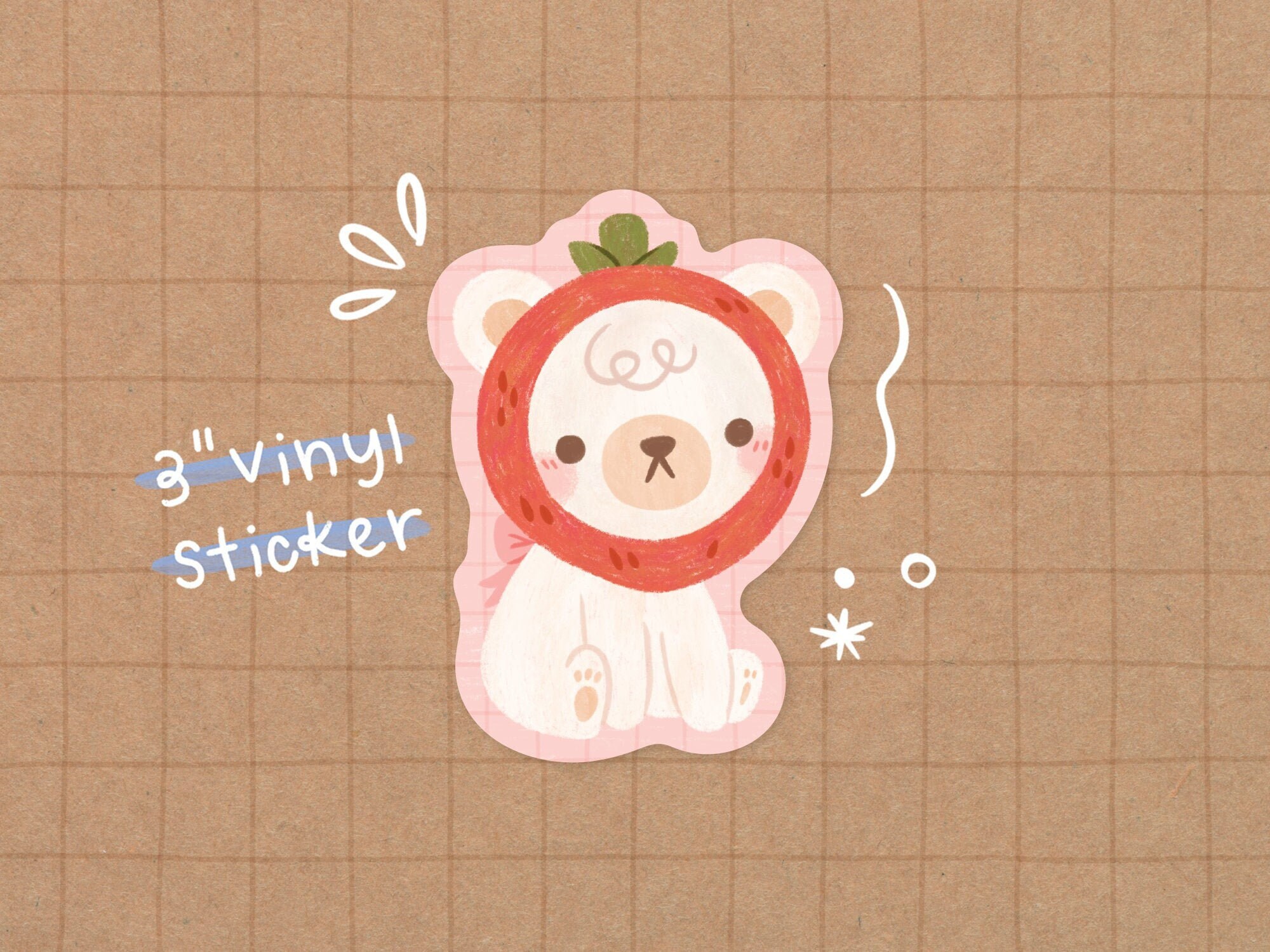 Strawberry Bear Vinyl Sticker Kawaii Sticker Bear Sticker - Etsy
