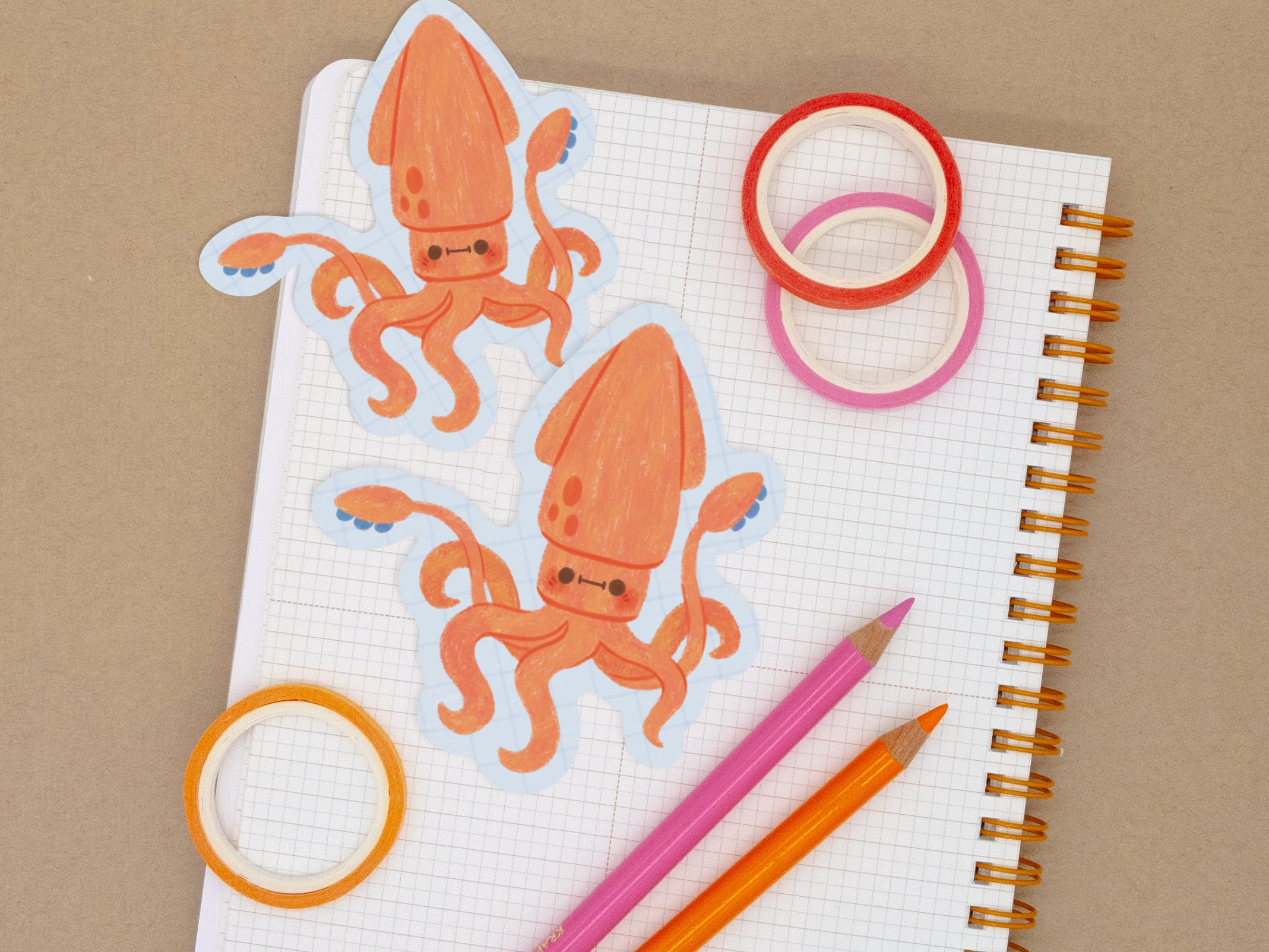 Squid Vinyl Sticker Kawaii Sticker Cute Squid Sticker - Etsy