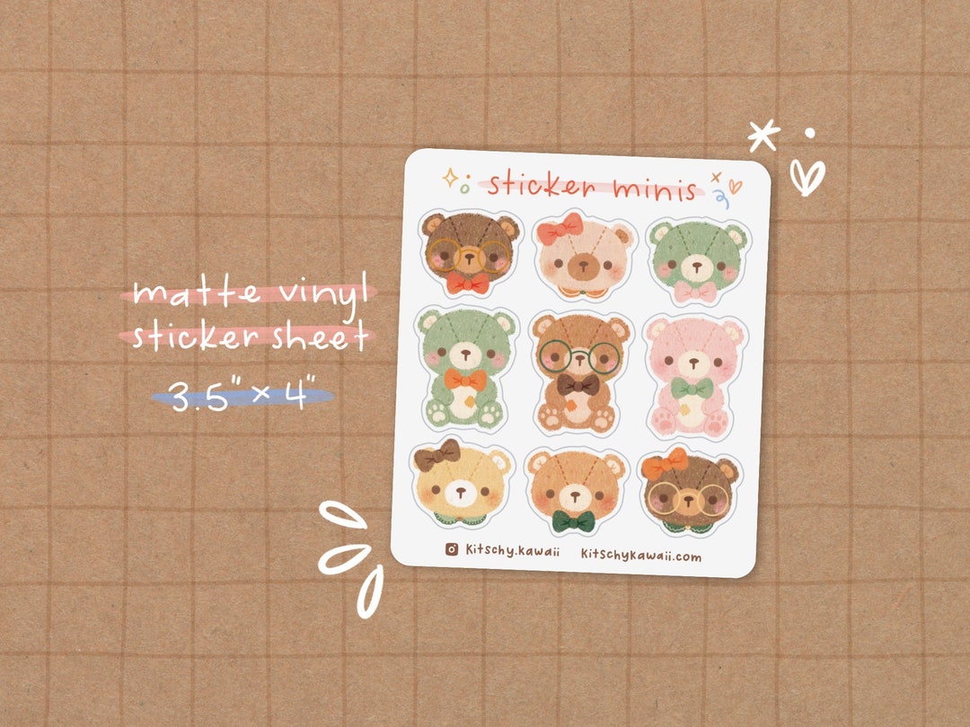 Teddy Bear Sheet Kawaii Stickers Cute Stationery Planner Stickers Cute ...
