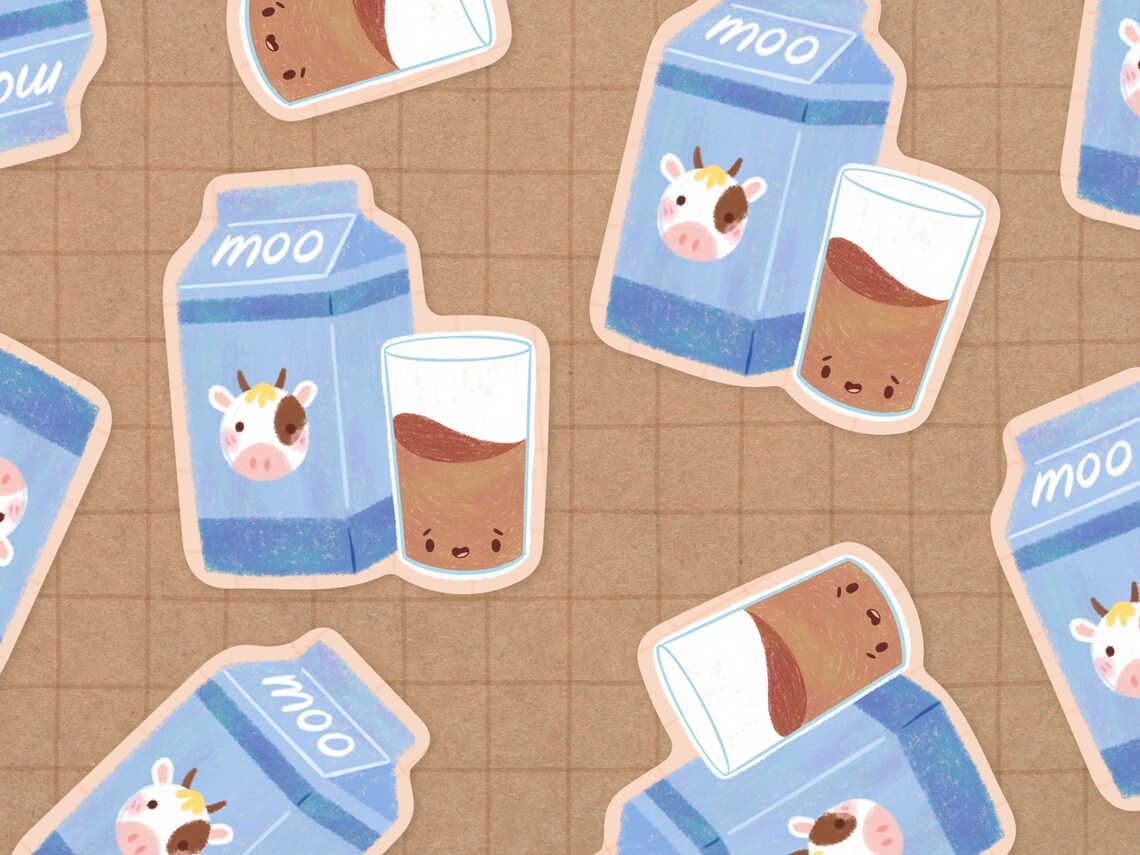 Chocolate Milk Vinyl Sticker Kawaii Sticker Cow Sticker - Etsy