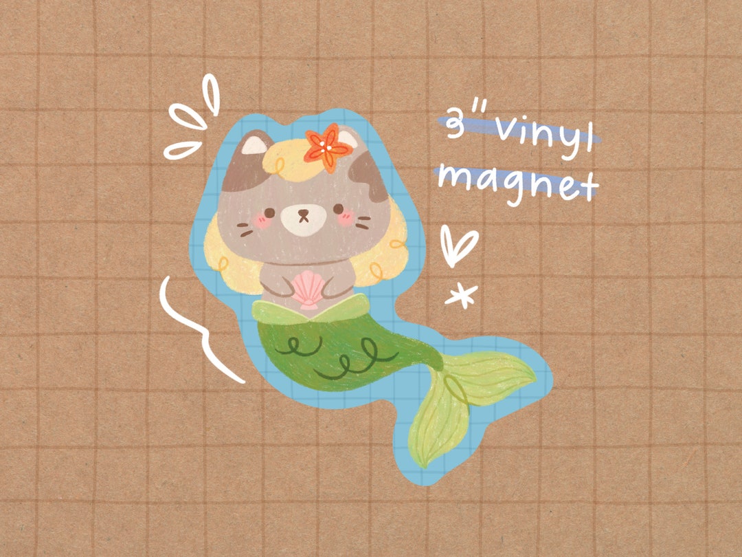 Cat Mermaid Vinyl Magnet Kawaii Magnet Cute Cat Magnet Cute Stationery ...