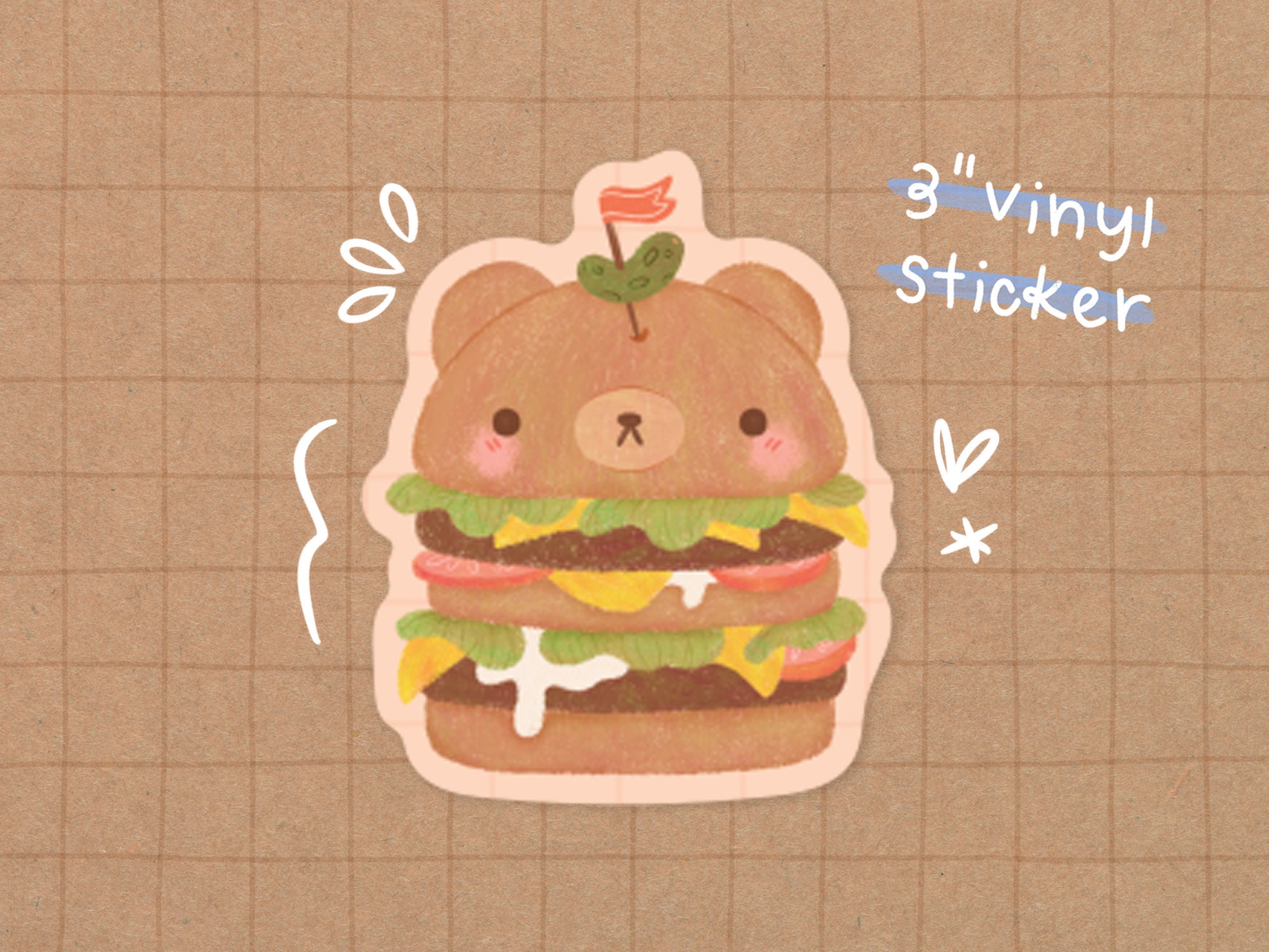 Hamburger Bear Vinyl Sticker Kawaii Sticker Bear Sticker | Etsy