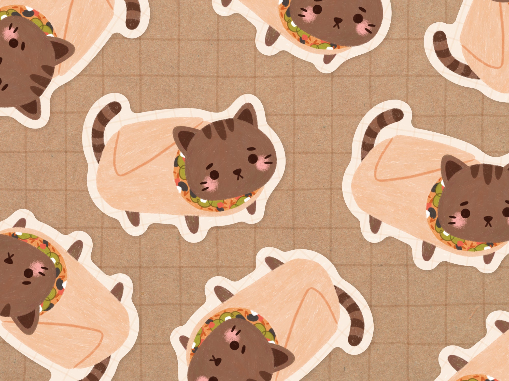 Cat Burrito Vinyl Sticker Kawaii Sticker Cute Cat Sticker Etsy