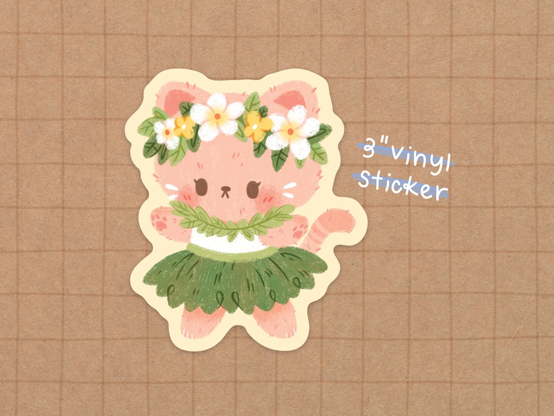 Hula Kitty Vinyl Sticker Kawaii Sticker Cute Cat Sticker Hawaiian ...