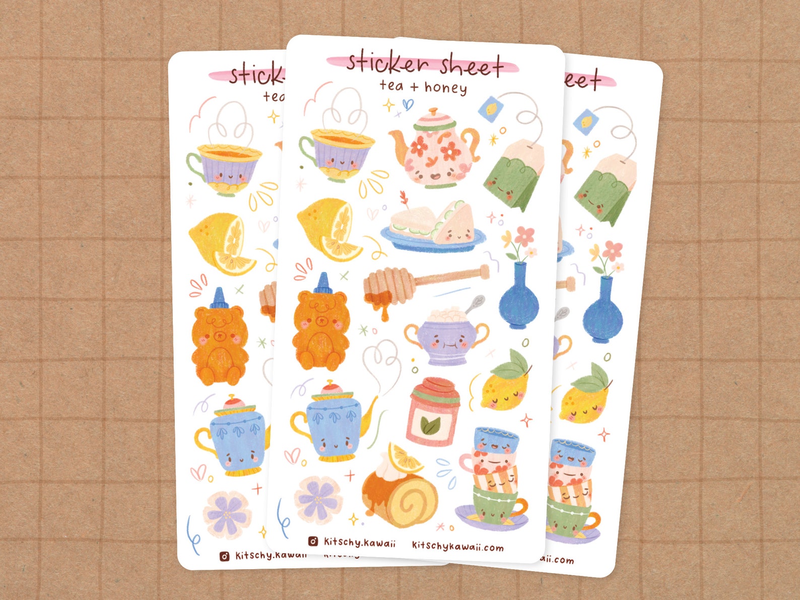 Tea Honey Sticker Sheet Tea Stickers Kawaii Stickers - Etsy