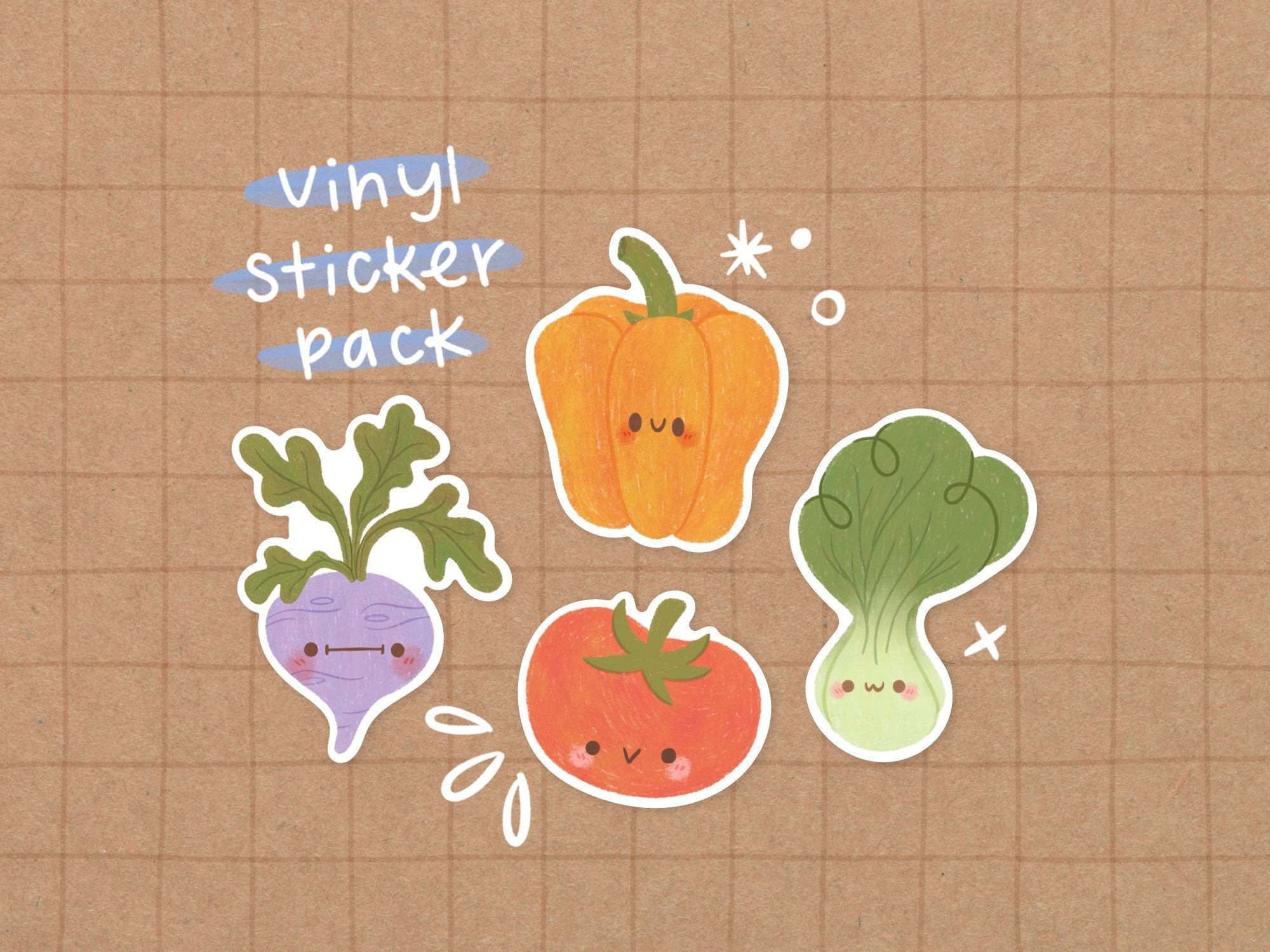 Vegetable Vinyl Sticker Pack A Kawaii Stickers Cute Veggie - Etsy