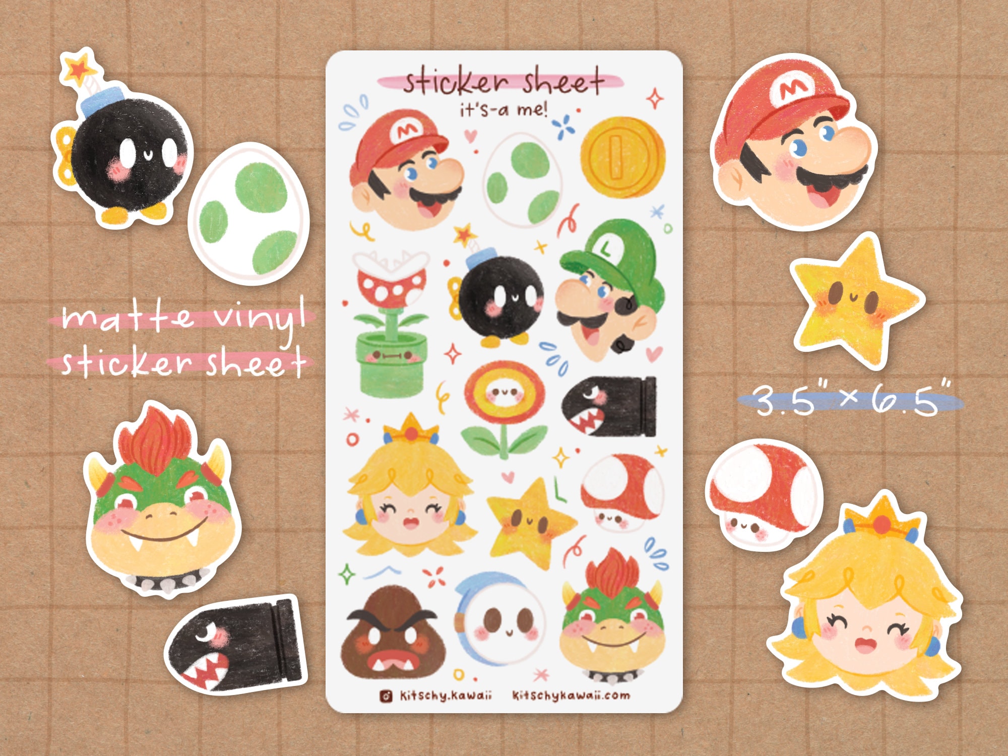 It's-a-me Vinyl Sticker Sheet Mario Stickers Kawaii - Etsy