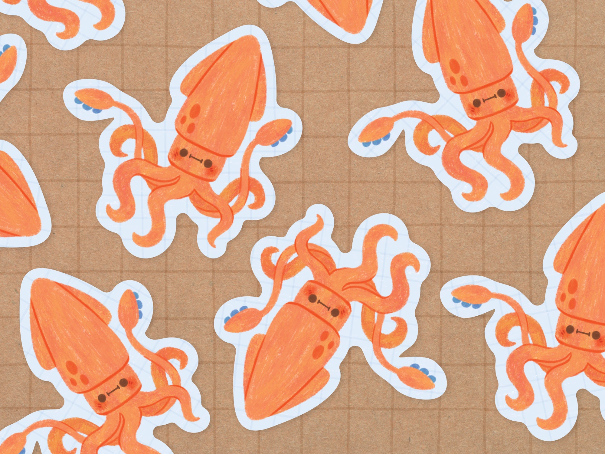 Squid Vinyl Sticker Kawaii Sticker Cute Squid Sticker - Etsy