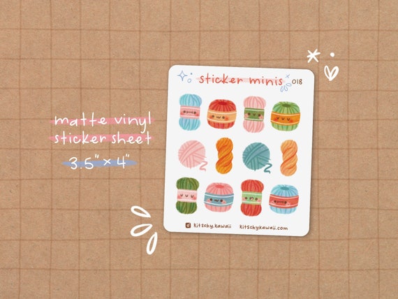 Yarn Sticker Sheet Yarn Stickers Kawaii Stickers Cute | Etsy