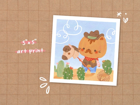 Cowboy Kitty Art Print Cat Art Kawaii Art Cowboy Print - Etsy