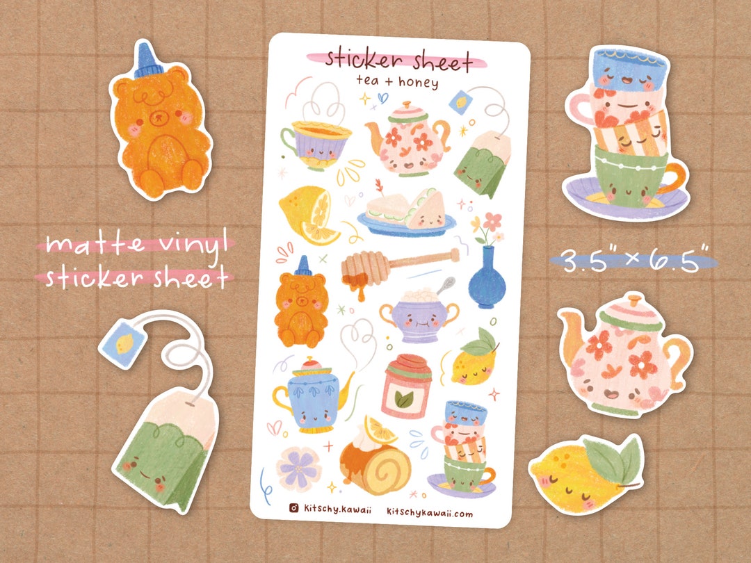 Tea Honey Sticker Sheet Tea Stickers Kawaii Stickers Cute Stationery ...
