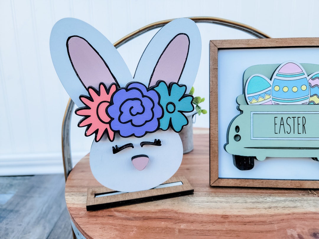 Easter Bunny With Floral Crown, Easter Bunny With Stand, Cute Easter ...