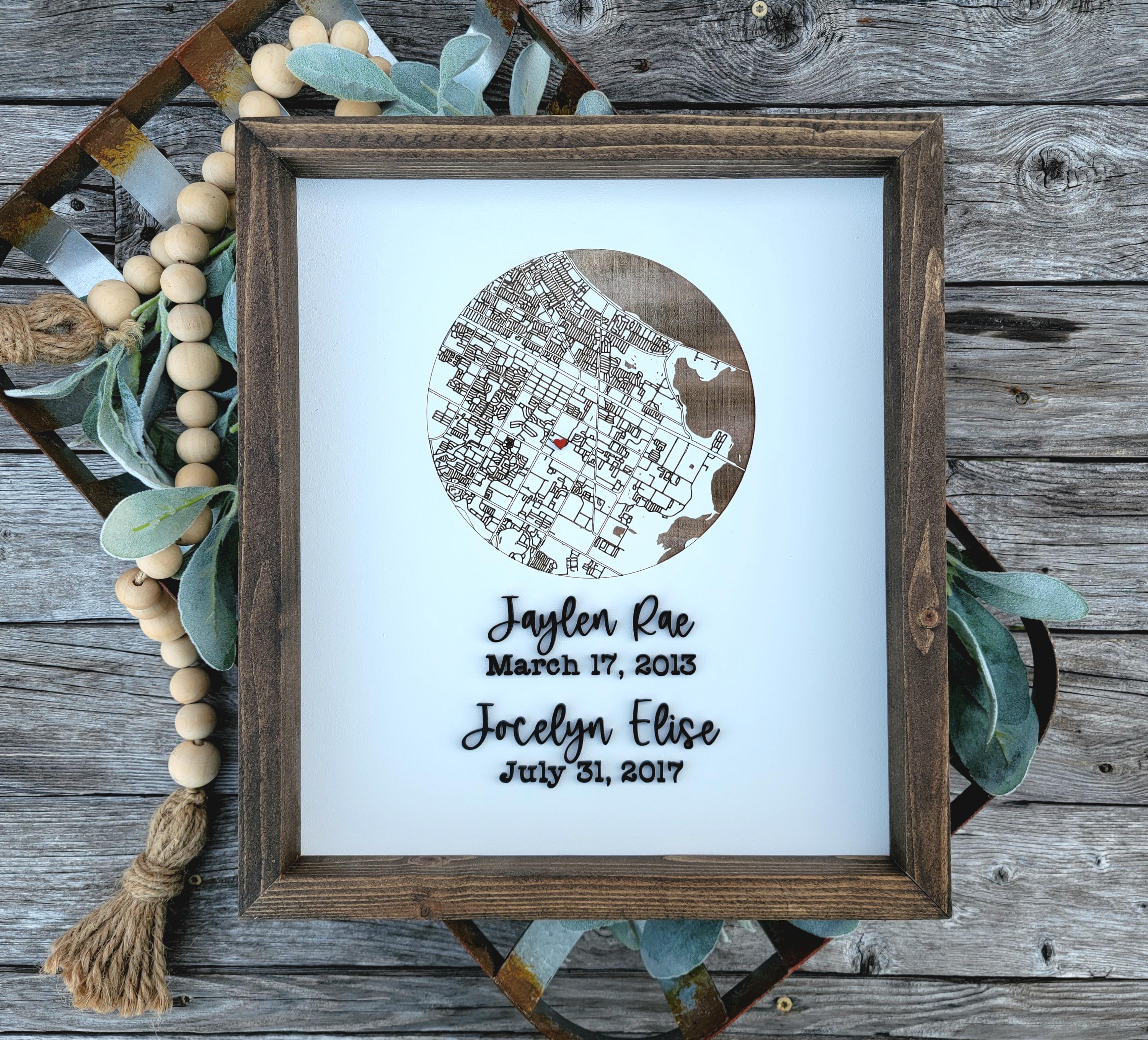 Custom Birthplace Map Sign | Personalized Kids Names & Birth Dates ...