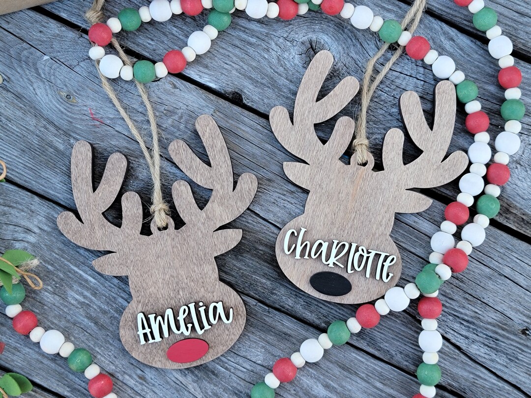 Reindeer Stocking Tags, Reindeer Gift Tags, Red Nose Reindeer Name Tags ...