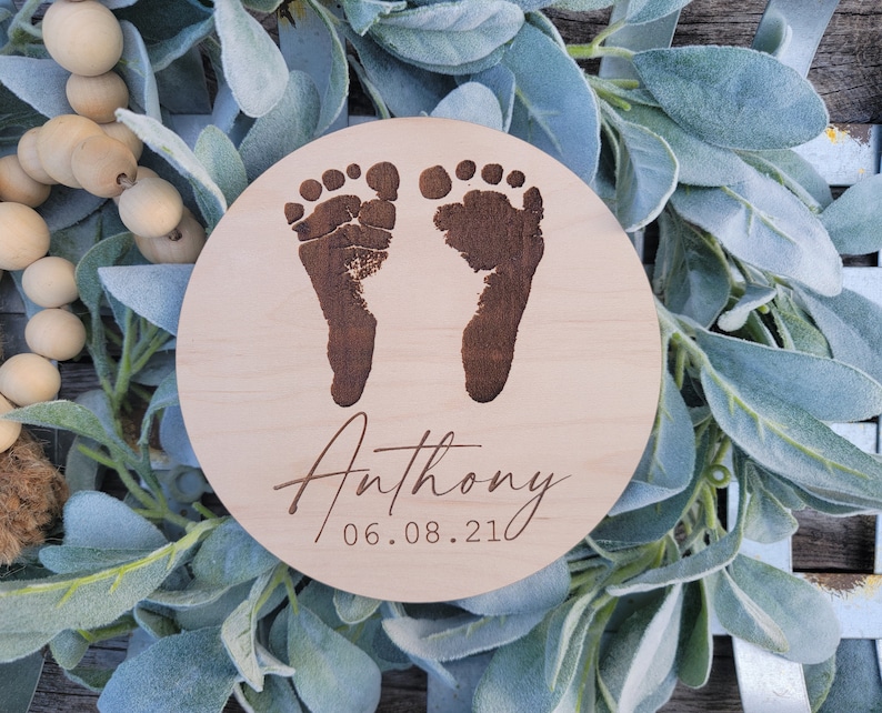 Newborn Footprint Sign, Newborn Baby Keepsake, Engraved Footprint, Baby ...