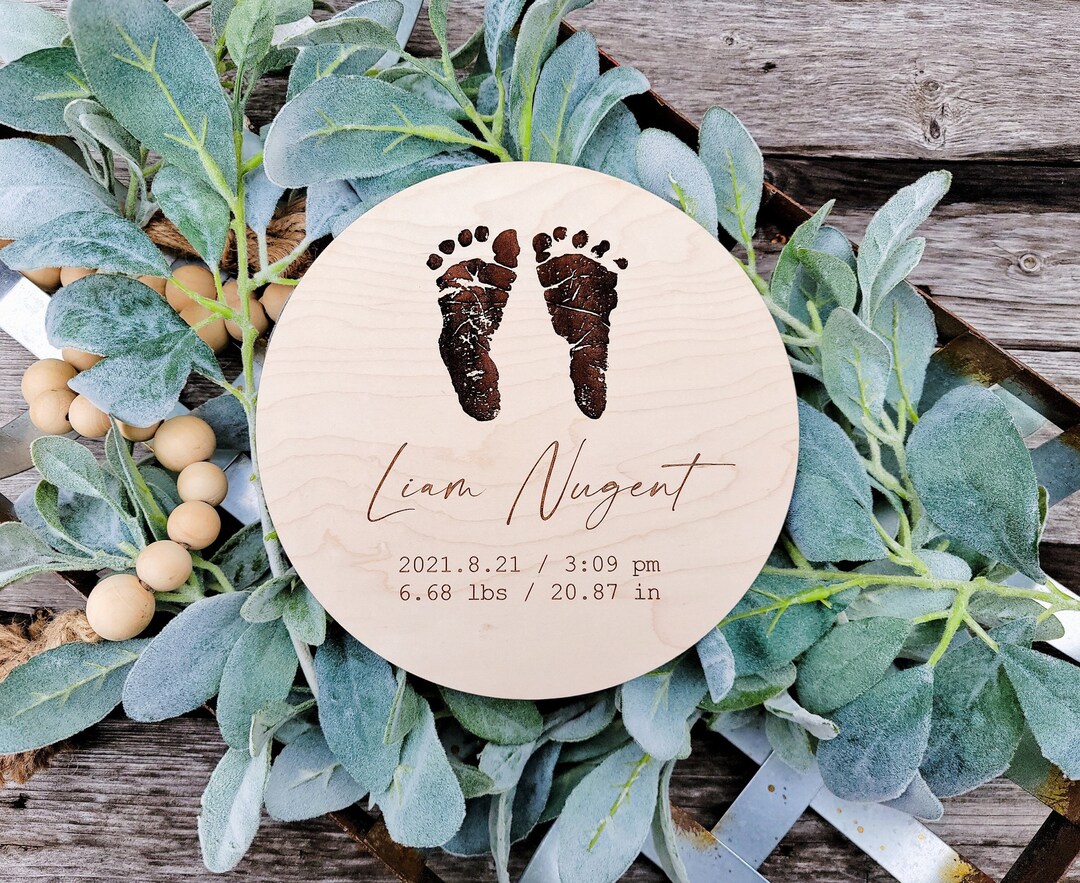 Newborn Footprint Sign, Newborn Birth Stat, Baby Keepsake, Engraved ...