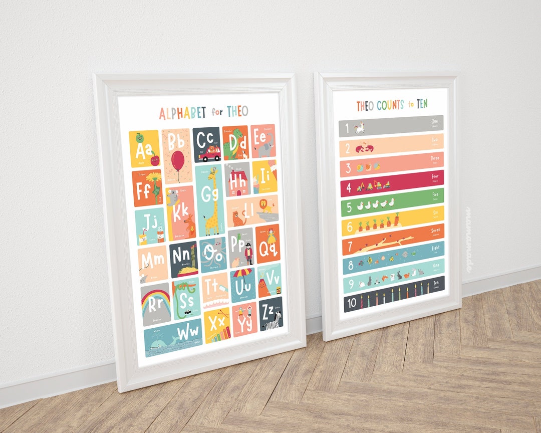 Personalised Print Set // Alphabet and Numbers With Fun Illustrations ...
