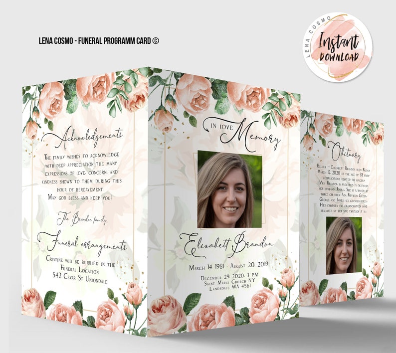Download Foldable Funeral Template Editable Funeral Program | Etsy