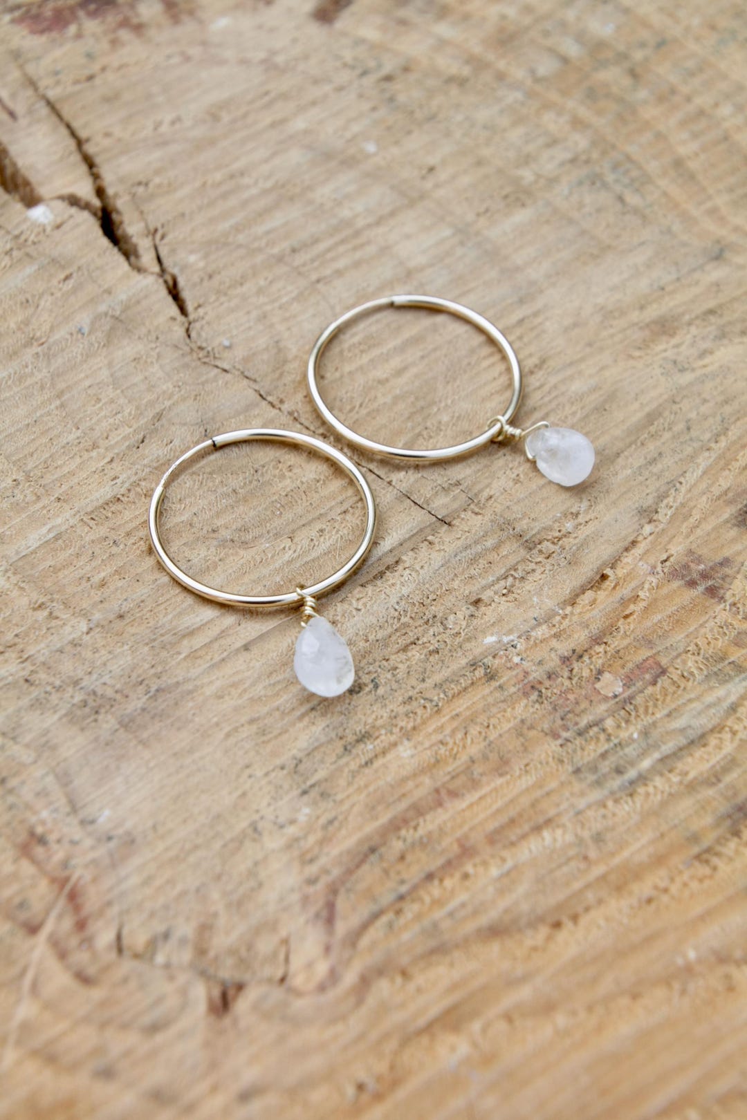 14K Gold-filled Endless Hoops With Teardrop Moonstone - Etsy