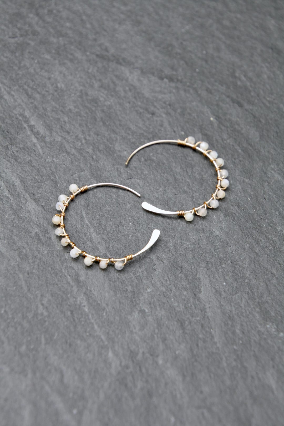 GOLD-FILLED Milky Glass Wrapped Bead Circle Threaders, Gold Filled ...