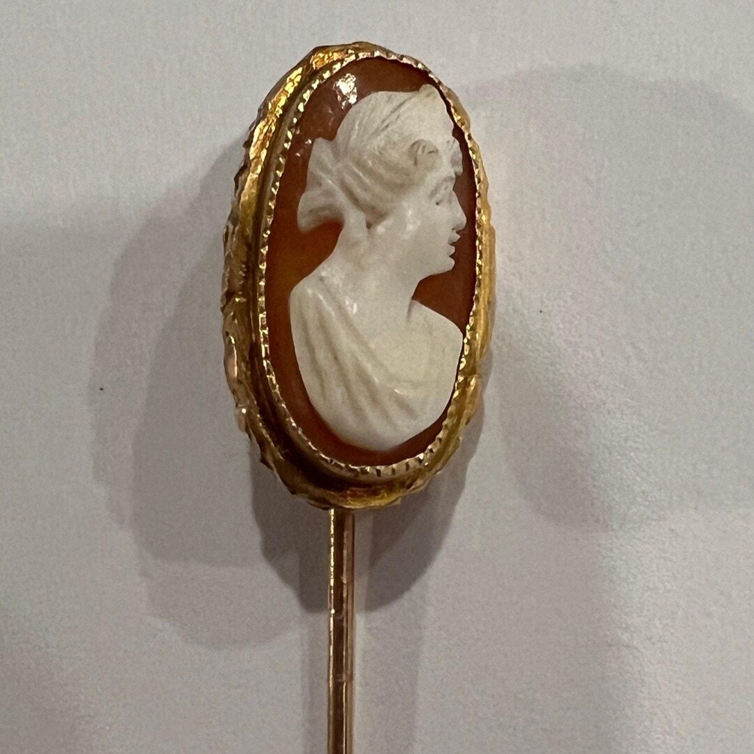 Vintage 1960s Cameo Stick Pin Gold Tone Oval Lady Portrait Lapel Hat ...