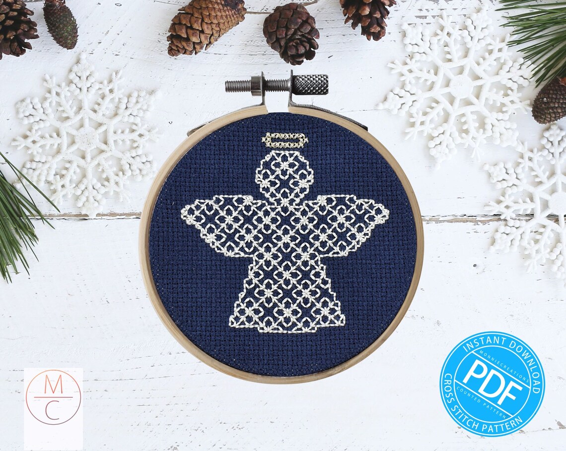 Christmas Blackwork Pattern | Angel | Embroidery | Mini Blackwork ...