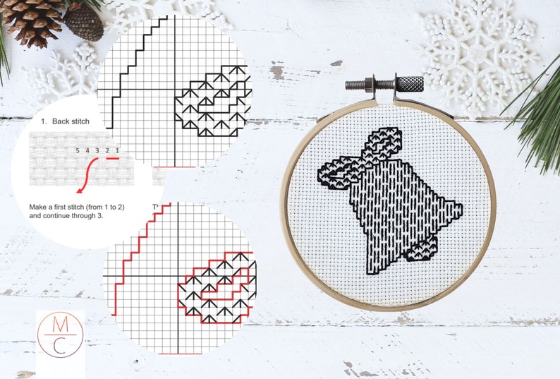 Christmas Blackwork Pattern | Bell | Embroidery | Mini Blackwork ...