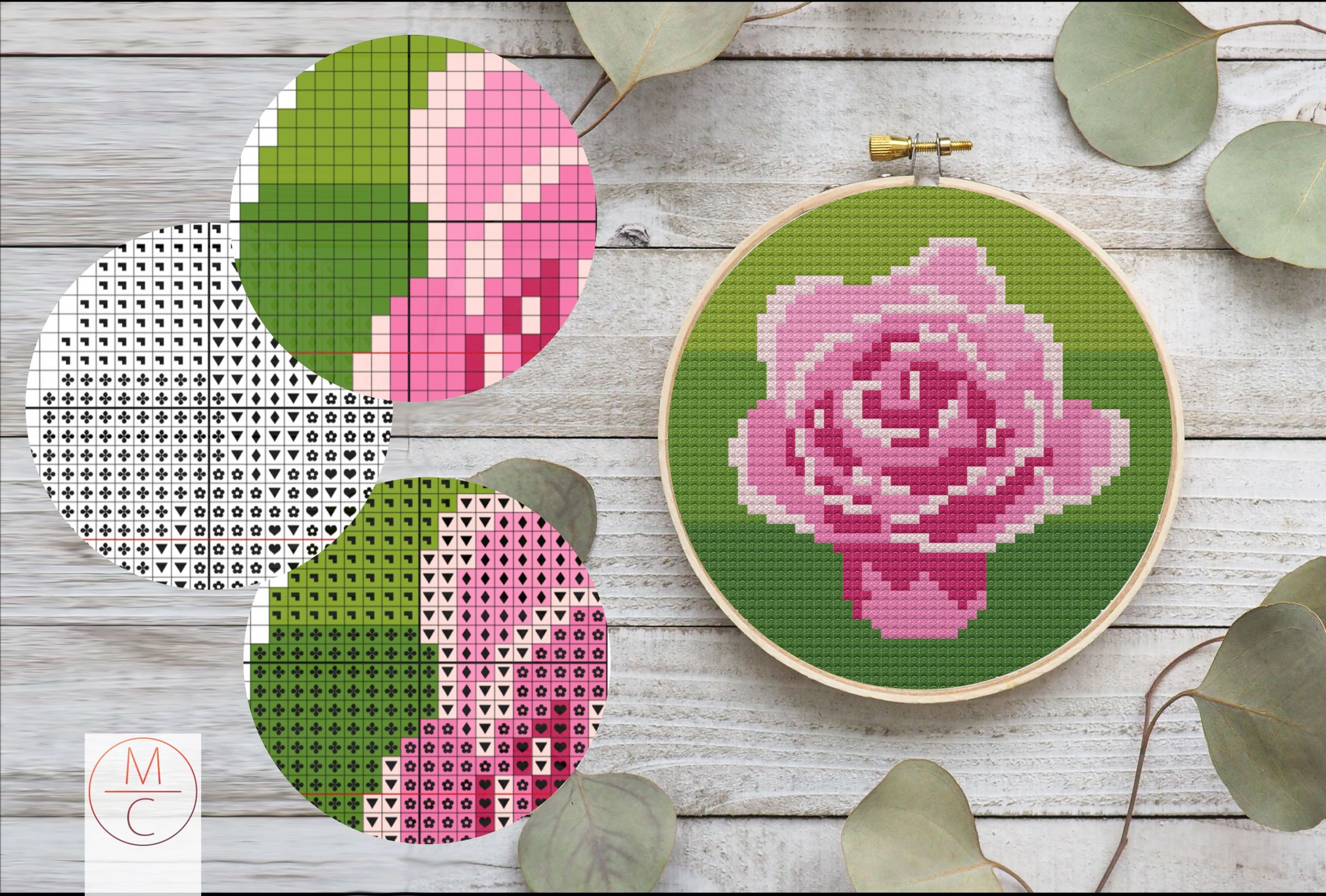 Pink Rose Cross Stitch Pattern Flower Embroidery Mini - Etsy