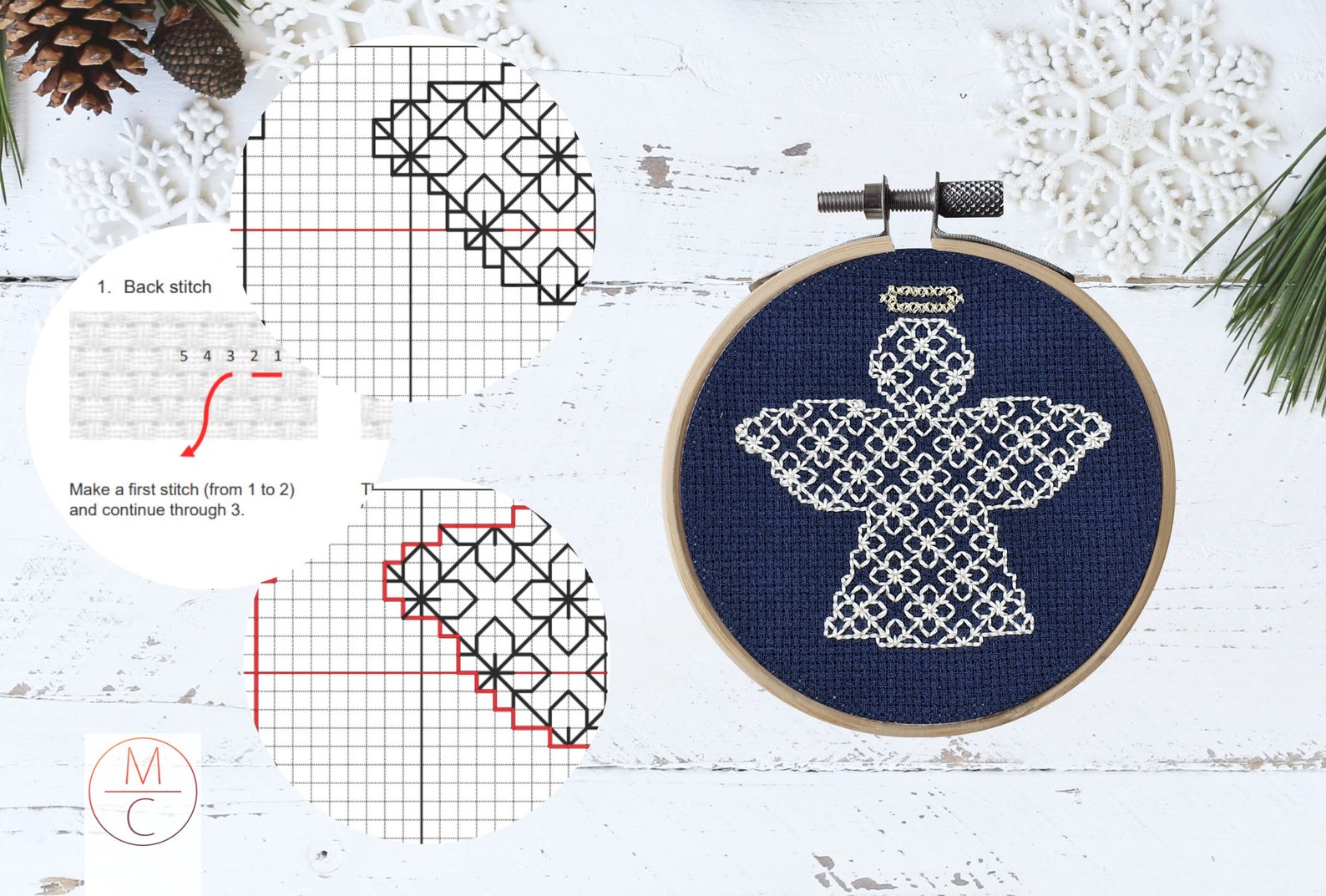 Christmas Blackwork Pattern | Angel | Embroidery | Mini Blackwork ...