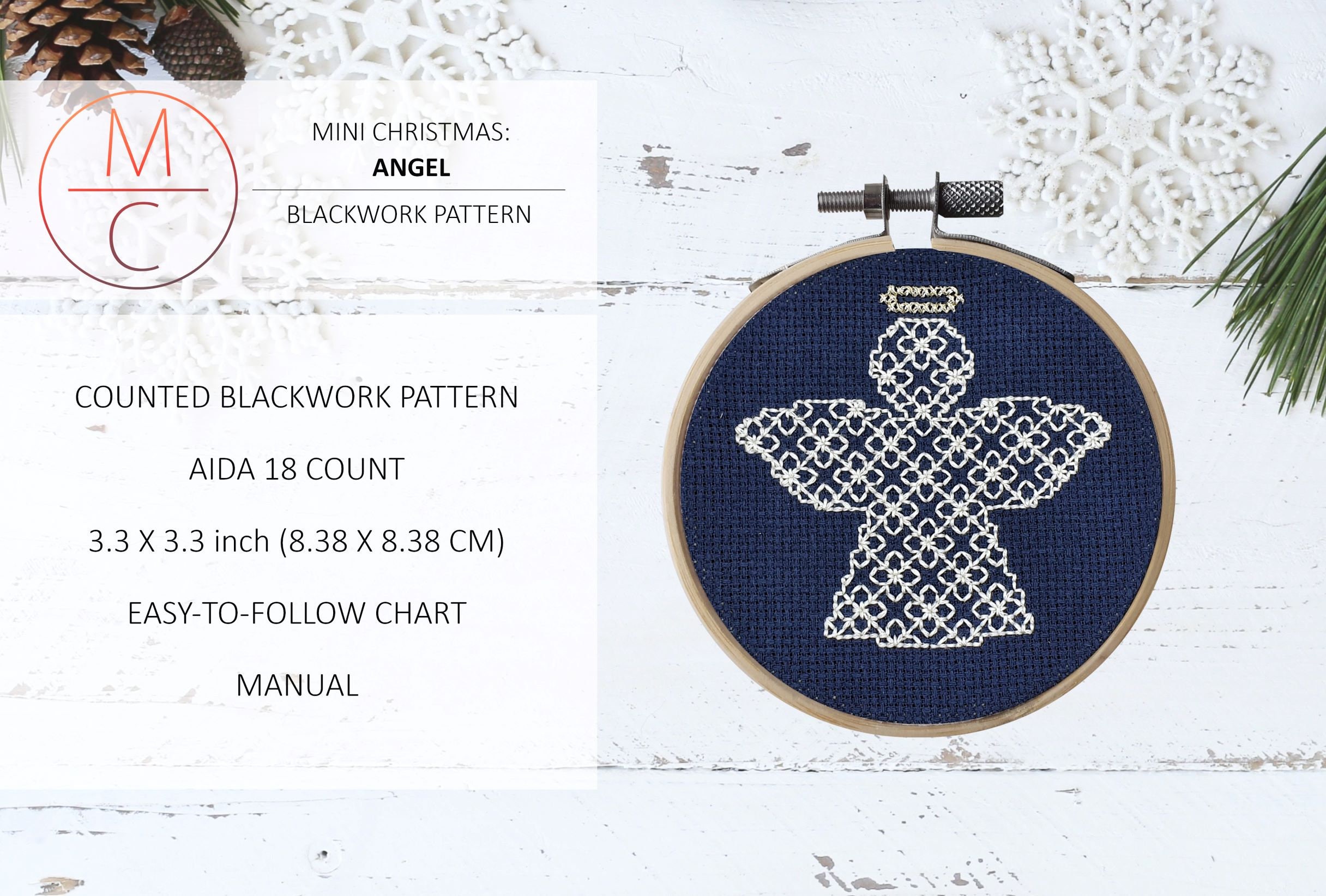 Christmas Blackwork Pattern | Angel | Embroidery | Mini Blackwork ...