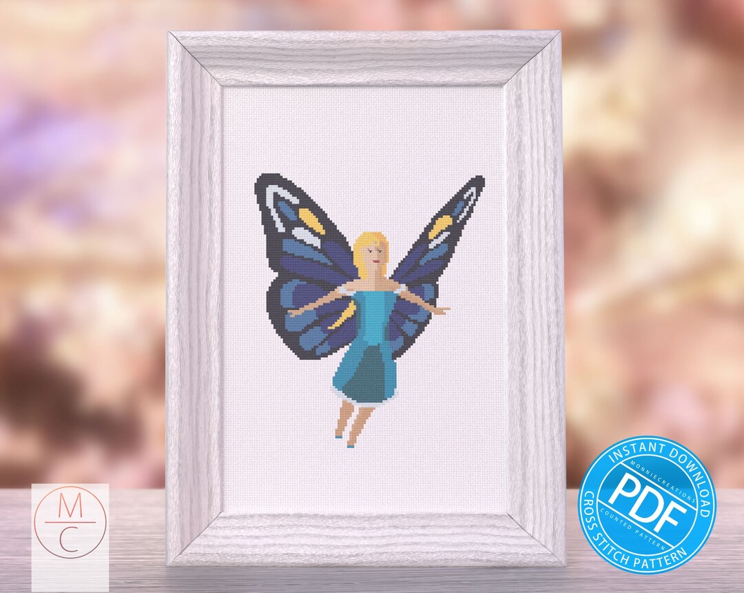 Fairy Cross Stitch Pattern | Dark Blue Fairy | Blue and Yellow Fairy ...